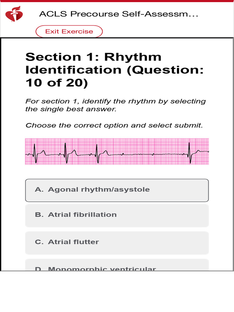 AHA ELearning ACLS Precourse Self-Assessment | PDF