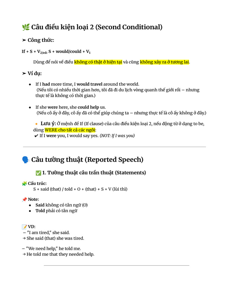 IF 2 + REPORTED SPEECH 8 | PDF | Grammar
