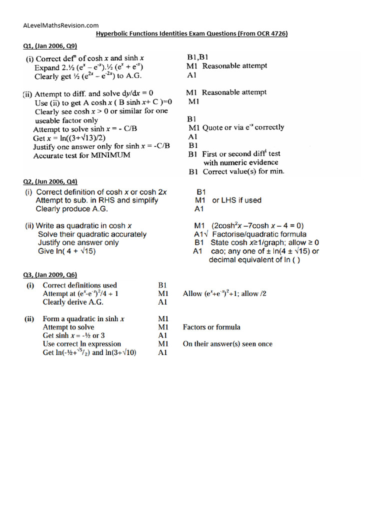 Y2 Pure Hyperbolic Functions Identities and Equations Exam Questions Ms ...