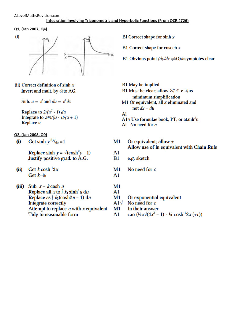 Y2 Pure Integration Involving Trigonometric and Hyperbolic Functions ...