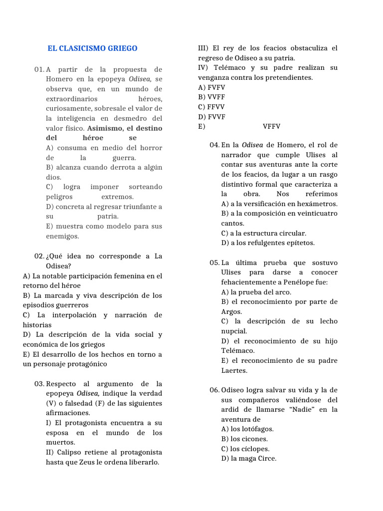 El Clasicismo Griego | PDF | Odisea | Odiseo