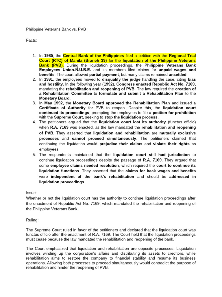Copy of Philippine Veterans Bank Vs PVB | PDF | Liquidation | Justice