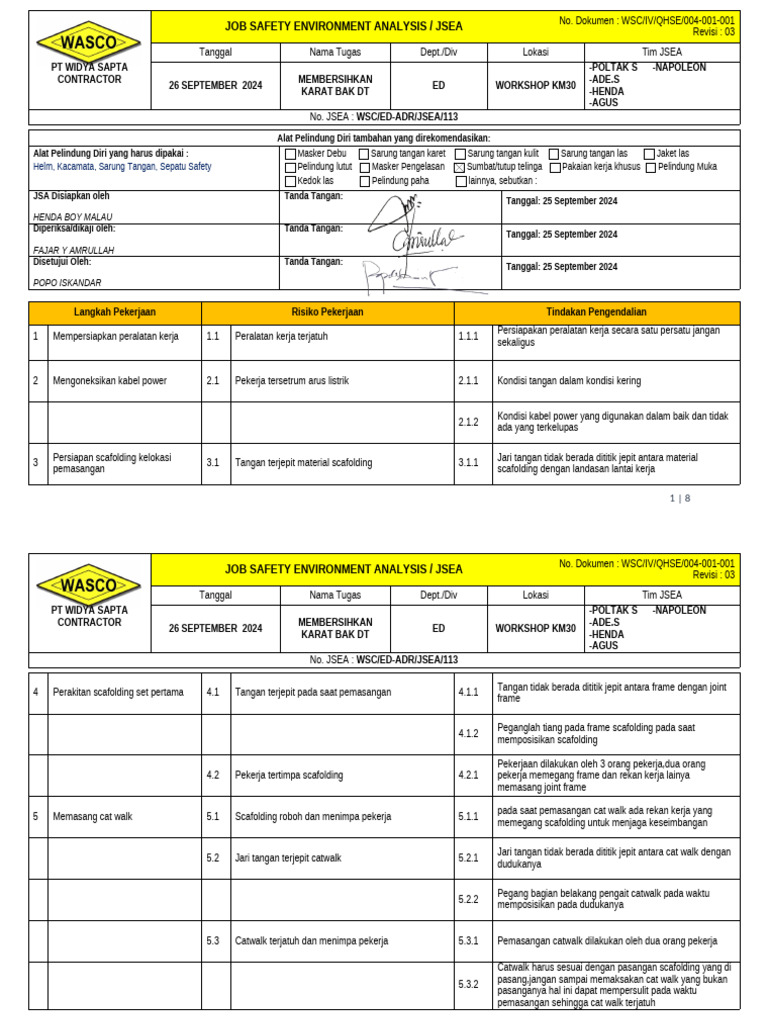 Wsc Ed Adr Jsea 113_jsa Membersihkan Karat Bak Dt | PDF