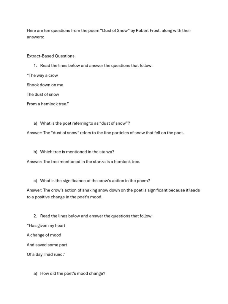 Analyzing "Dust of Snow" by Frost | PDF | Poetry