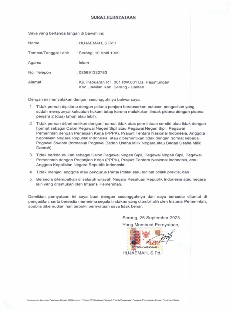 Surat Pernytaaan 5 Poin | PDF