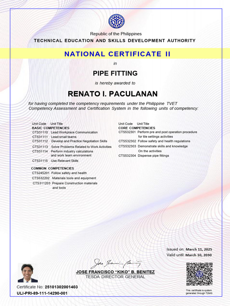 TESDA National Certificate II in Pipe Fitting | PDF