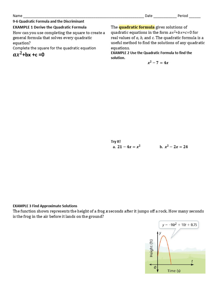 9-6 Quadratic Formula and Discriminant | PDF