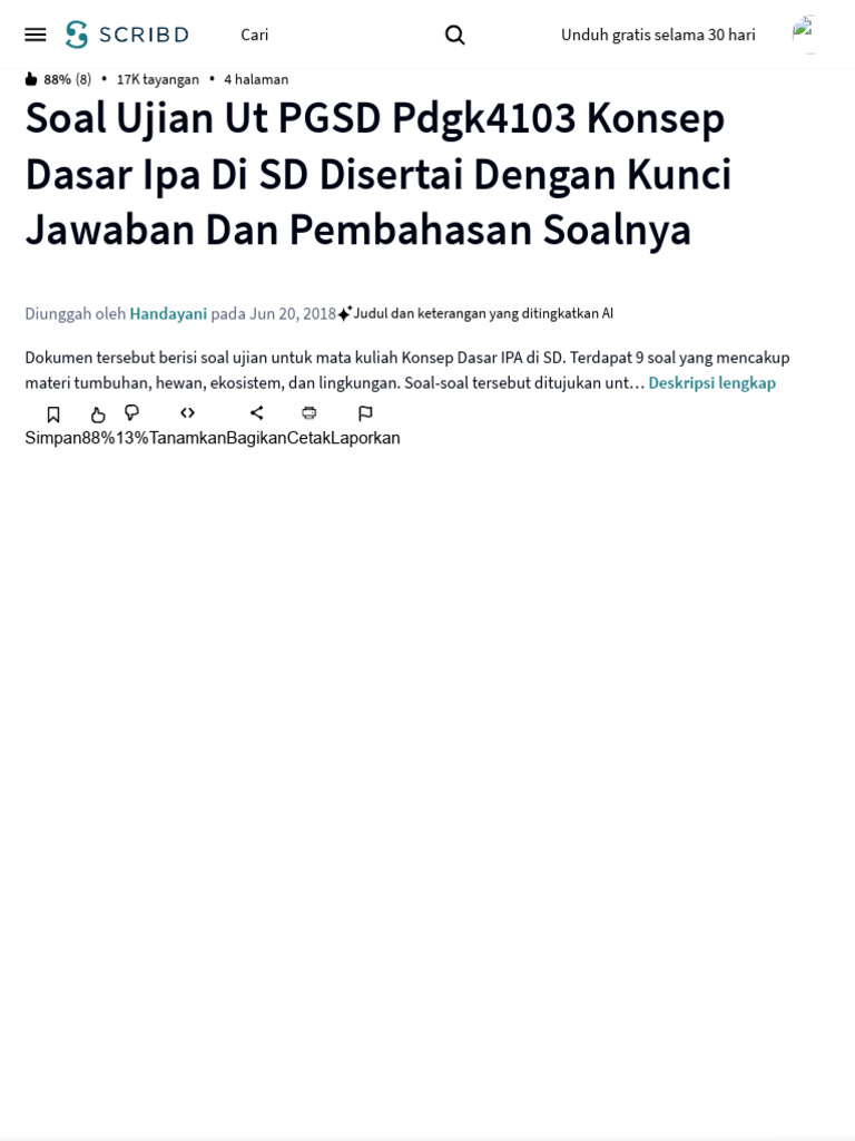 Soal Ujian Ut PGSD Pdgk4103 Konsep Dasar Ipa Di SD Disertai Dengan Kunci Jawaban Dan Pembahasan ...