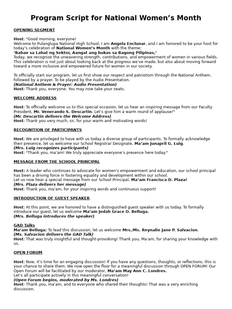 National Women’s Month Program Script | PDF