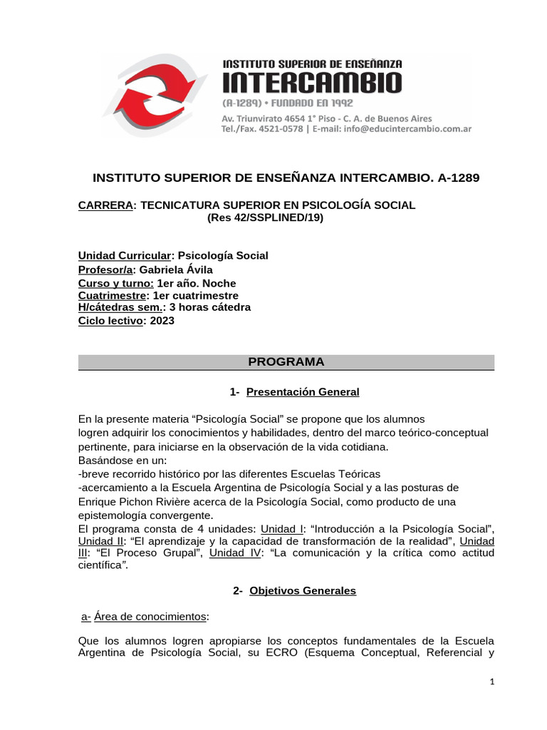 0 - Programa Psicología Social Final | PDF | Sicología | Psicología Social