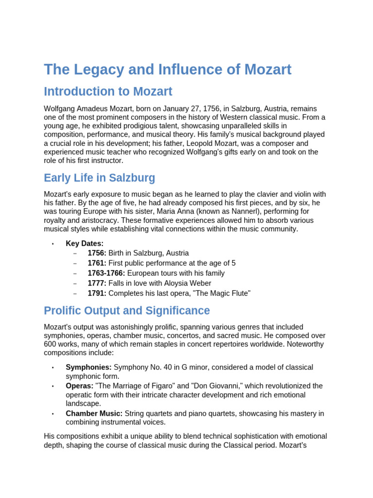 Mozart's Lasting Impact on Classical Music | PDF | Wolfgang Amadeus ...