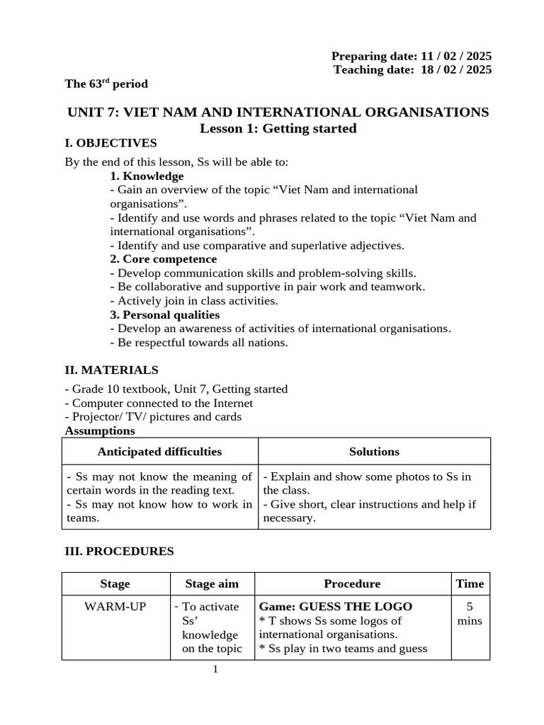 IV 1 UNIT 7_lesson 1_ Getting Started R | PDF | Adjective | Reading ...
