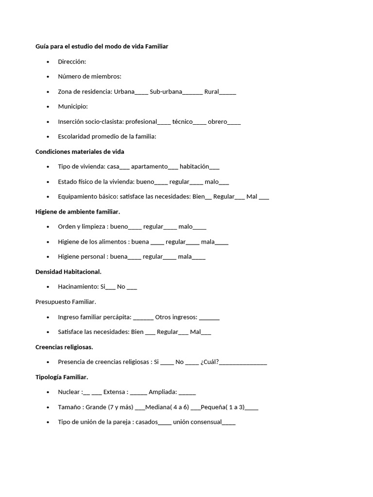 Guía para Evaluar el Modo de Vida Familiar | PDF