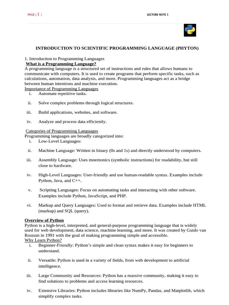 New Note CSC 201 Scientific Programming Language | PDF | Data Type | Python (Programming Language)
