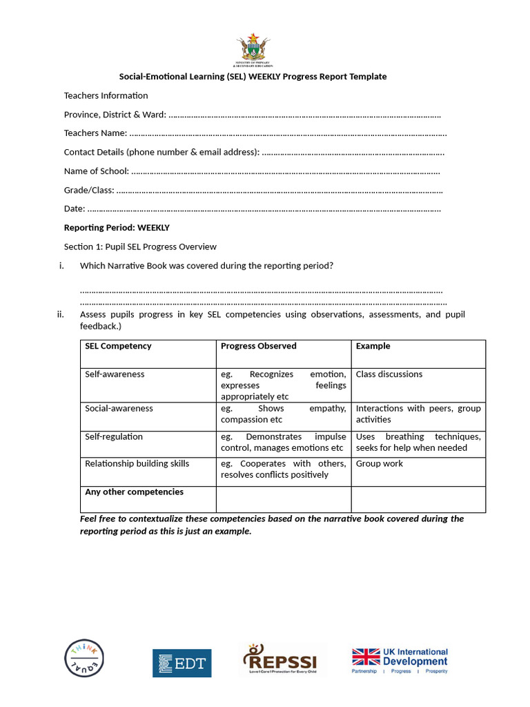 Sel Weekly Reporting Template | PDF | Behavioural Sciences | Psychology