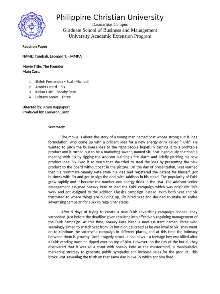 REACTION - PAPER For The Film Syrup | PDF
