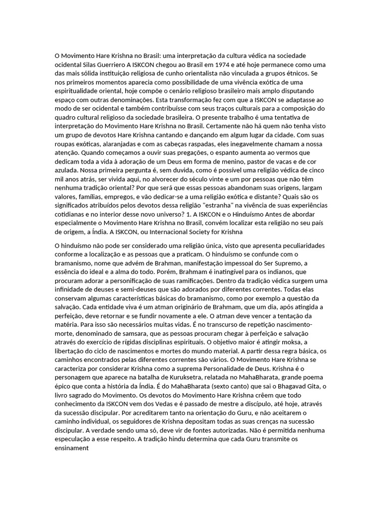 Hare Krishna no Brasil: Cultura Védica e Adaptação | PDF | Guru