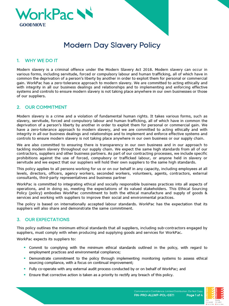 Modern Slavery Policy Overview | PDF | Labour Law | Employment