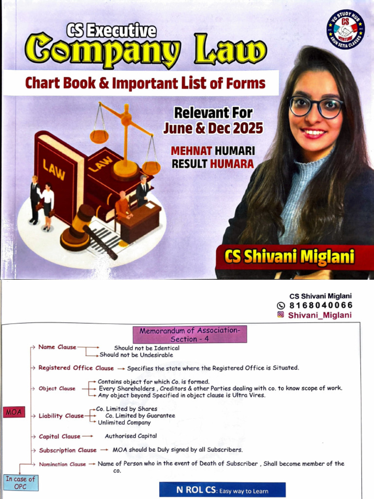 CS Executive Company Law Chart Book & Important List of Forms by | PDF