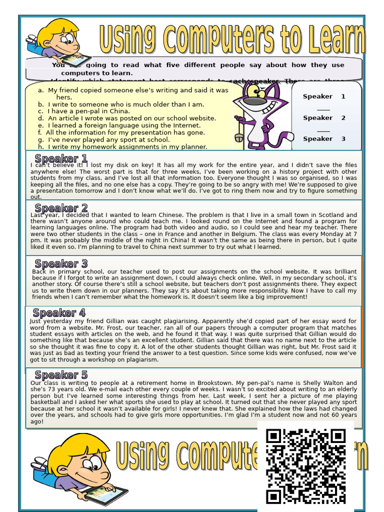 Using Computers To Learn Reading Comprehension Exercises Tests - 79145 ...