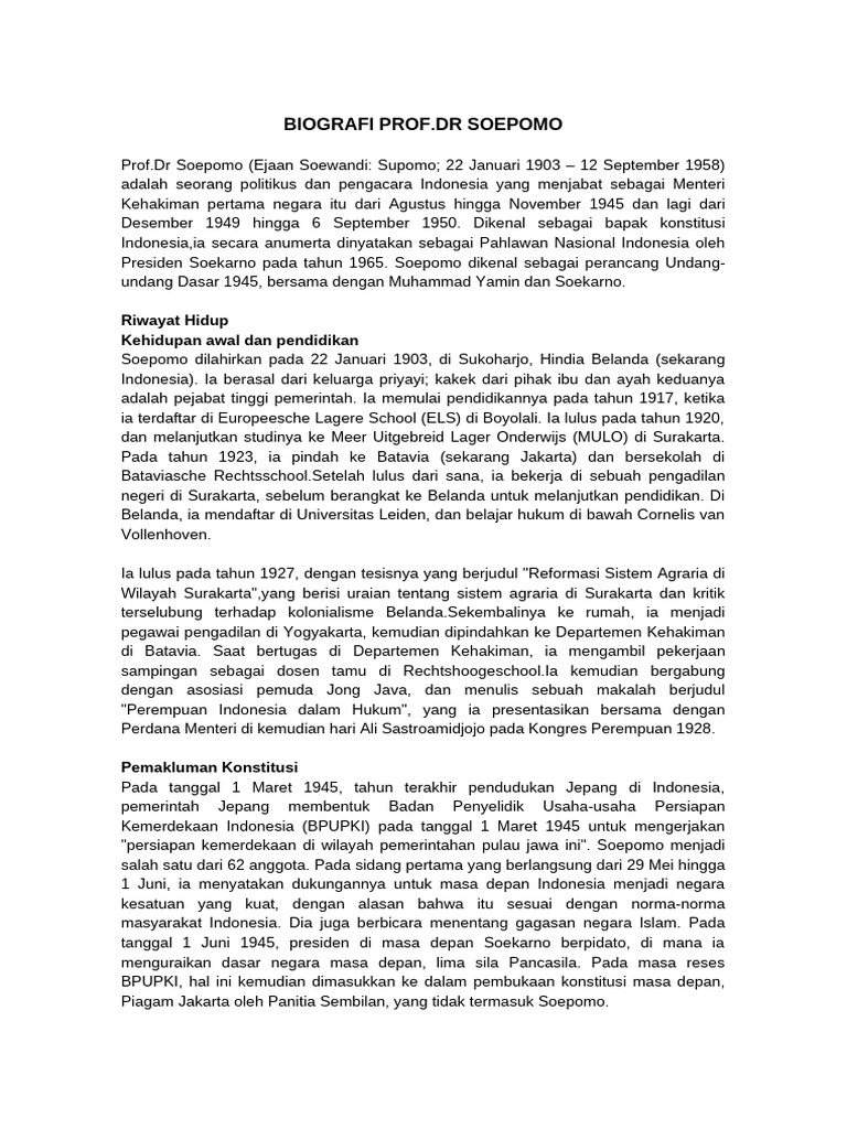 Biografi Prof. Dr. Soepomo | PDF