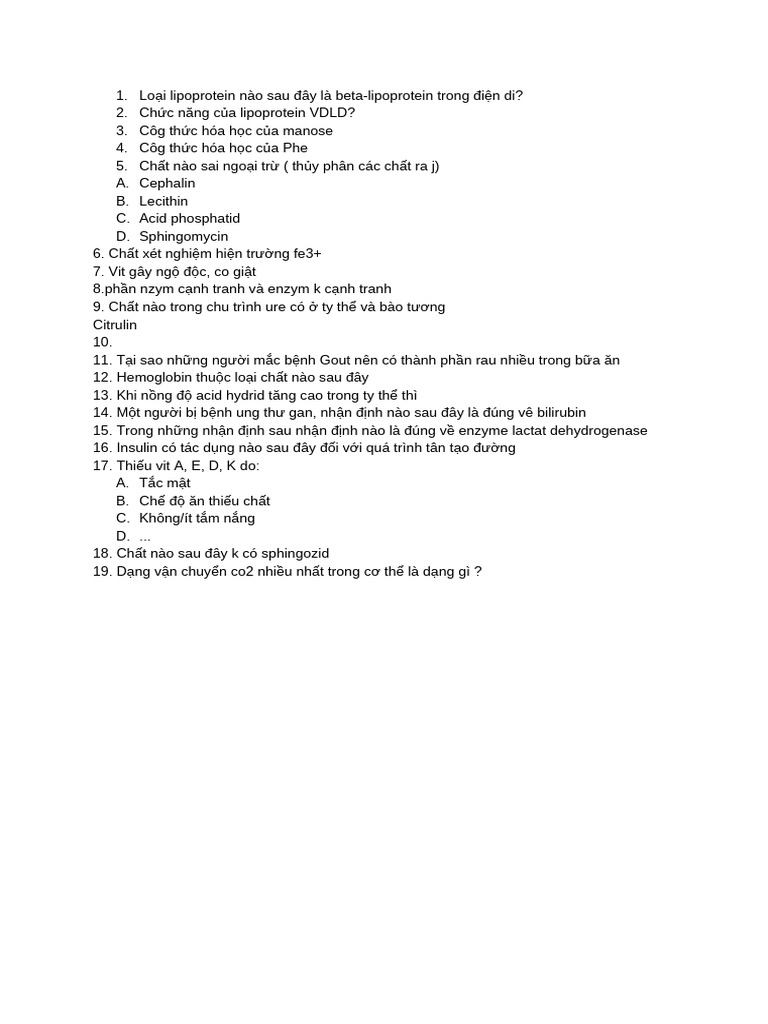 Hóa Sinh Cuối Kỳ Y19 | PDF