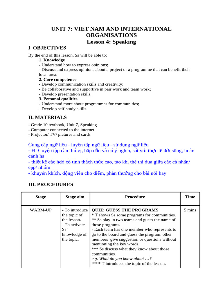 UNIT 7 Lesson 4 Speaking | PDF