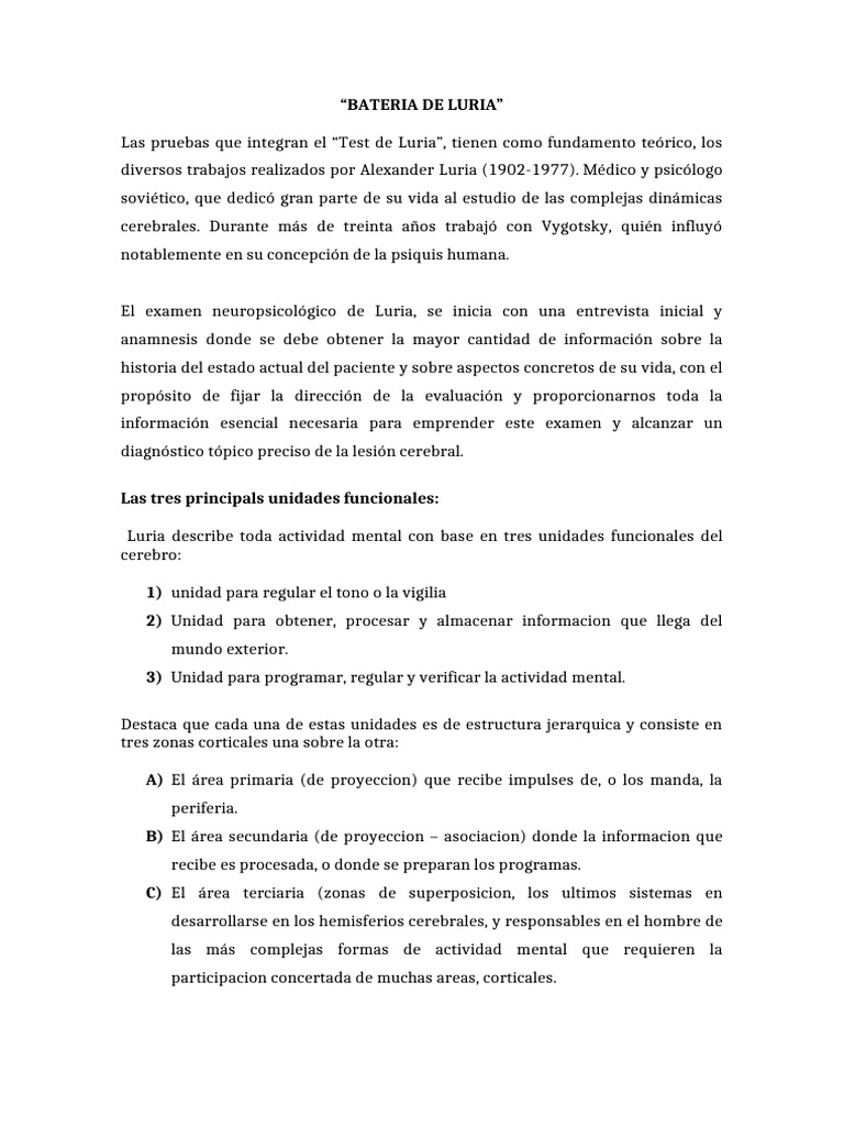 Test de Luria: Evaluación Neuropsicológica | PDF | Cerebro | Psicología ...