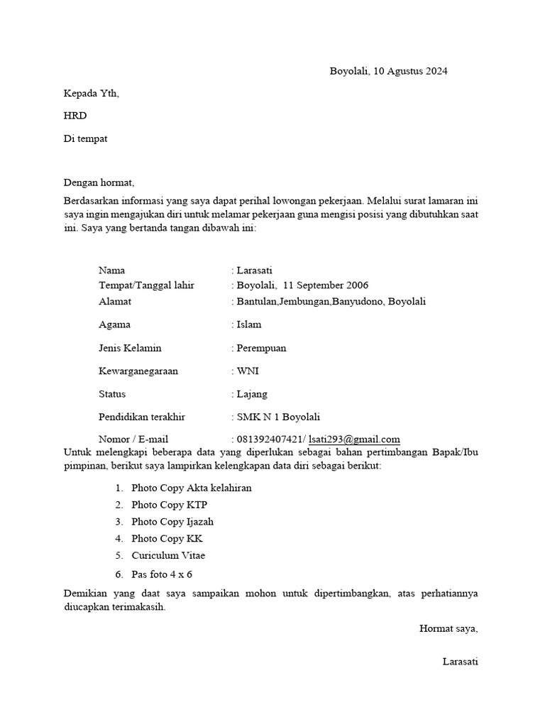 Lamaran Larasati Compressed | PDF