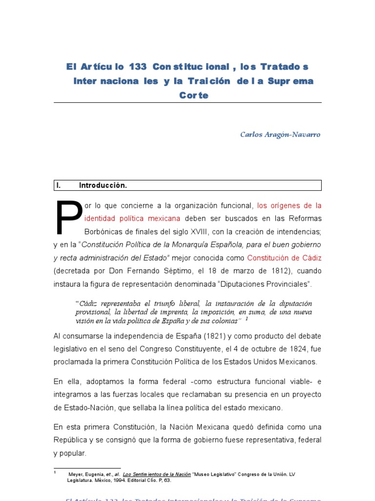 El Artículo 133 Constitucional Los Tratados Internacionales y La ...