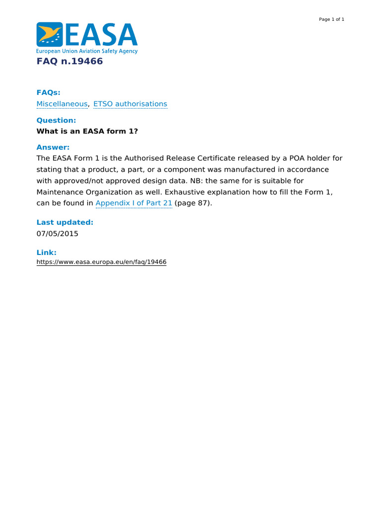 EASA - What is an EASA Form 1 | PDF