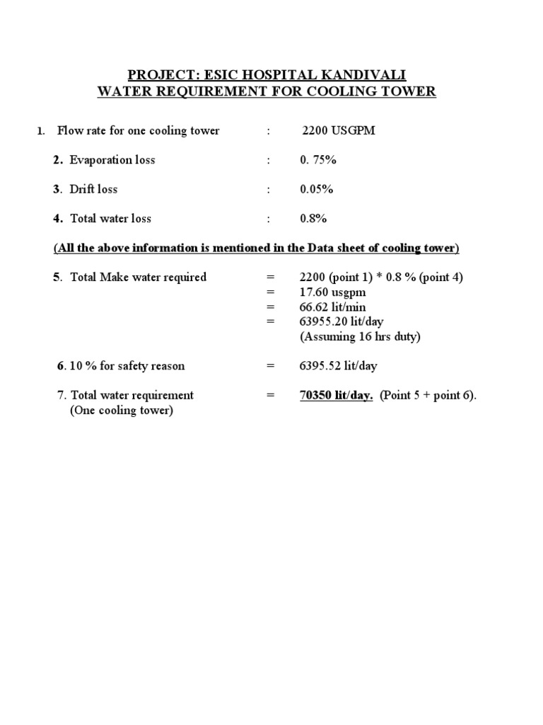 Cooling Tower Water Requirements for ESIC | PDF