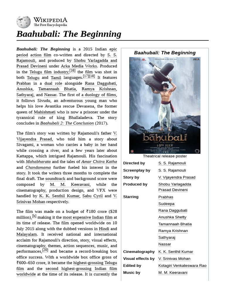 Baahubali The Beginning | PDF