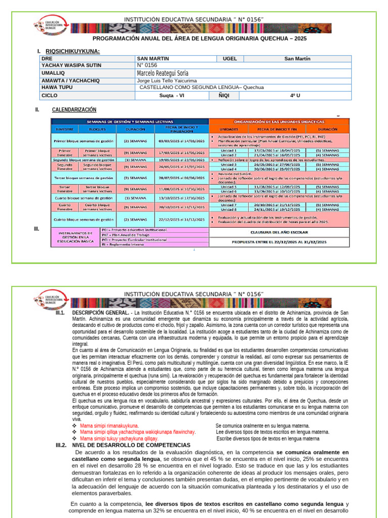 Programacion-Anual-2025 Cuarto Grado | PDF | Aprendizaje | Comunicación humana