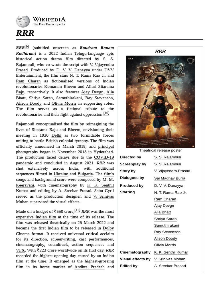 RRR Roudram Ranam Rudhiram: Directed by Screenplay by Story by Dialogues by Produced by Starring ...