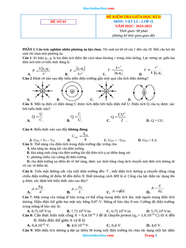 Thuvienhoclieu.com Bo 10 de Kiem Tra Giua HK2 Vat Li 11 Canh Dieu 24 25 | PDF
