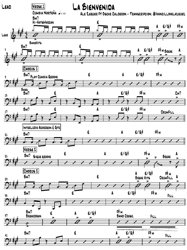 La Bienvenida - LeadSheet | PDF | Song Structure | Vocal Music
