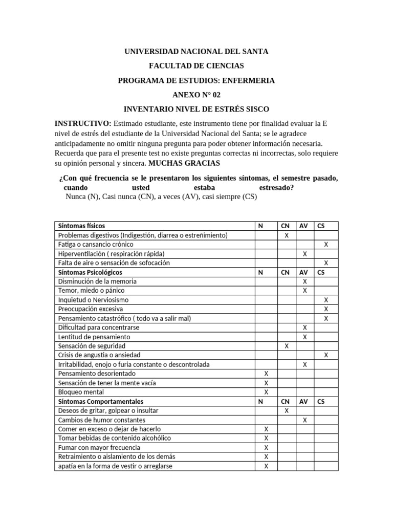 Instrumento SISCO | PDF | Ansiedad | Estrés (biología)