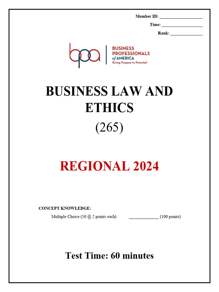 Business Law and Ethics Exam 2024 | PDF | Mediation | Arbitration