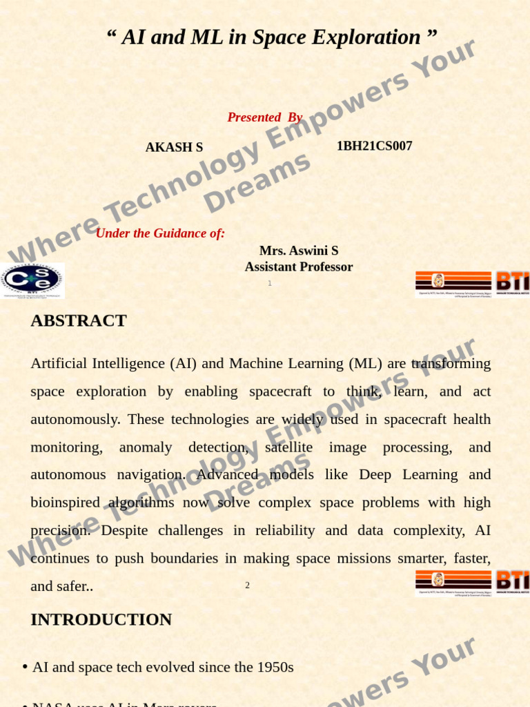 AI and ML in Space Exploration | PDF | Machine Learning | Artificial ...