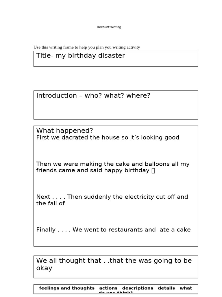 Recount - Writing - Frame Grade 6 | PDF