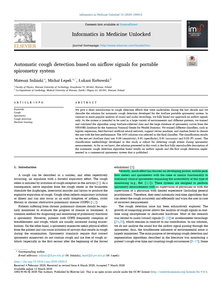 Automatic cough detection based on airflow signals for portable spirometry system1 | PDF ...