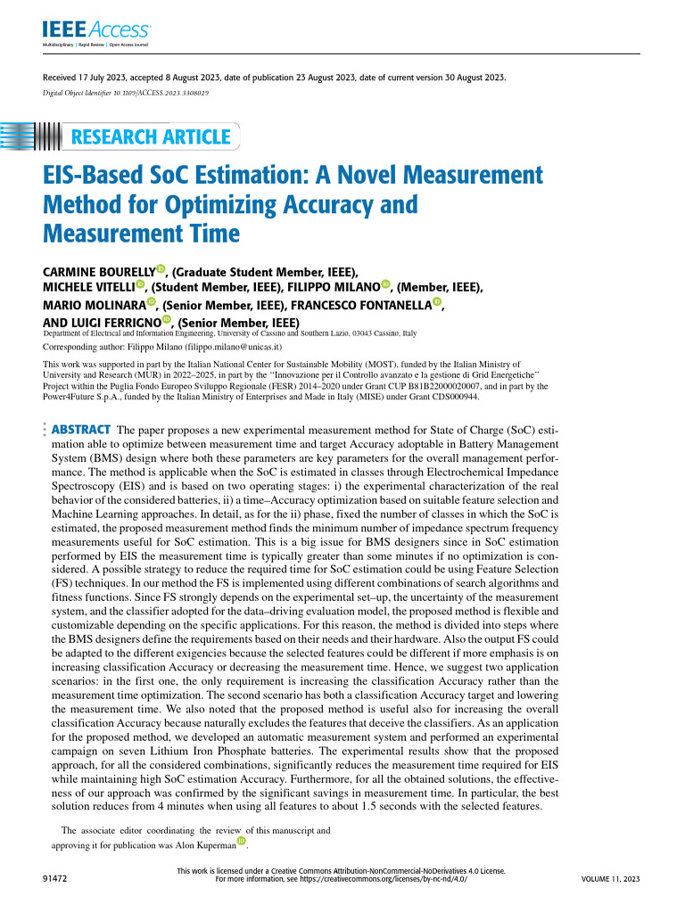 EIS-Based SoC Estimation A Novel Measurement Method For Optimizing Accuracy and Measurement Time ...