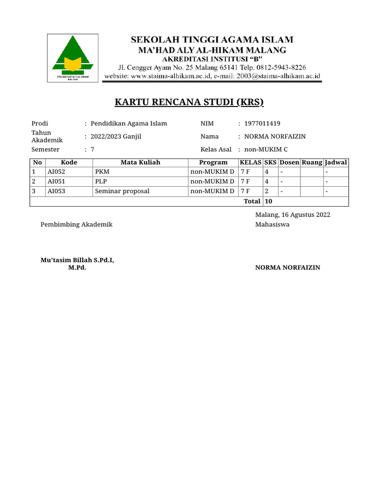 Kartu Rencana Studi | PDF