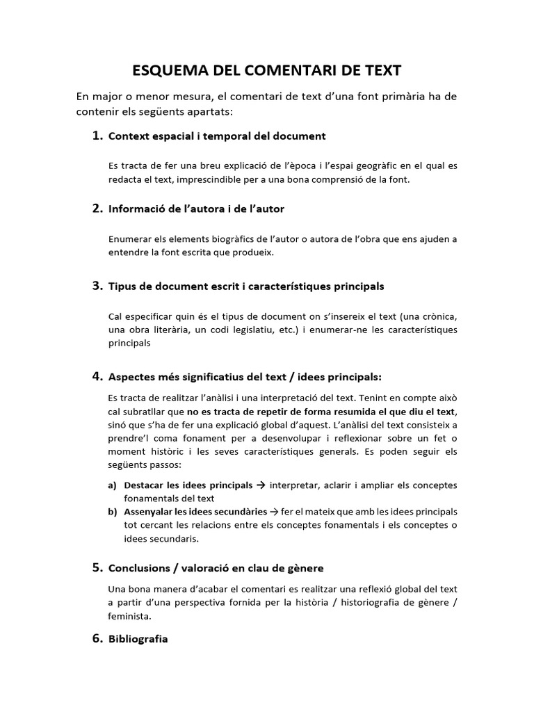 Esquema Del Comentari de Text | PDF