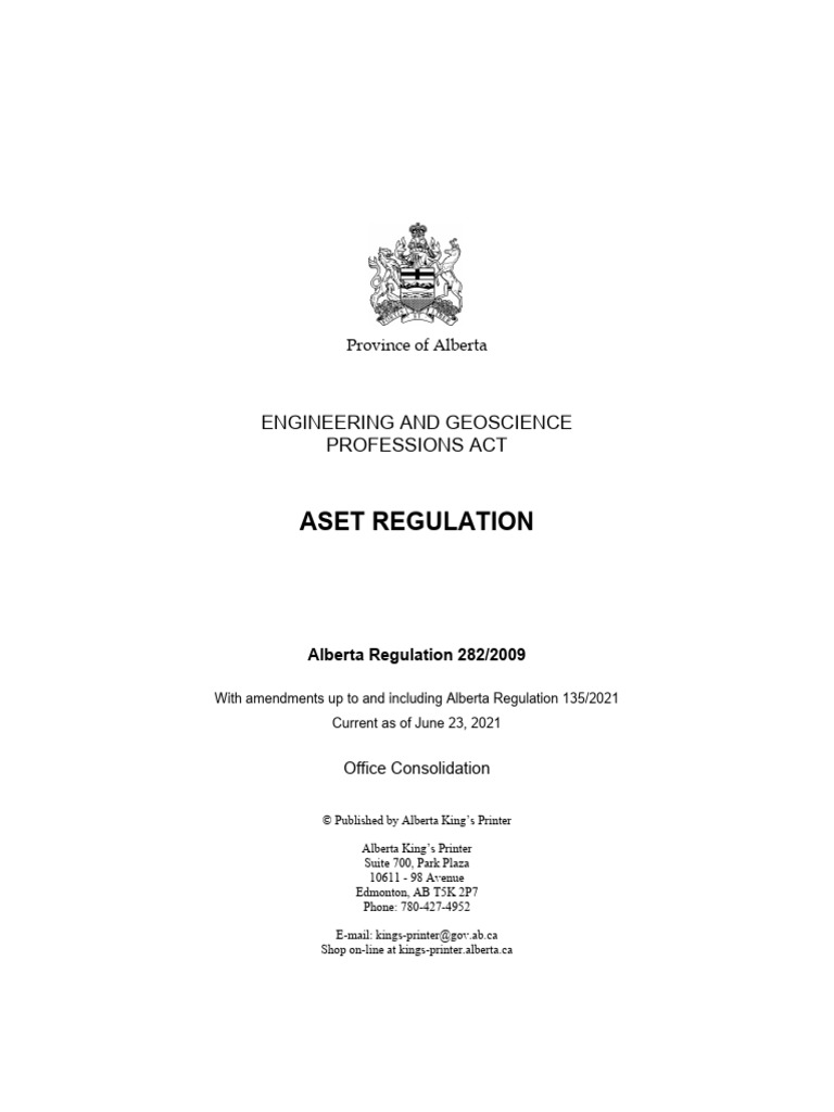 Alberta Engineering Regulation 282/2009 | PDF | Quorum | Copyright