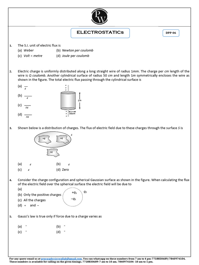 DPP-06 Electrostatics (Abhilash Sir) - DPP-06 Electrostatics PDF | PDF | Sphere | Electric Field