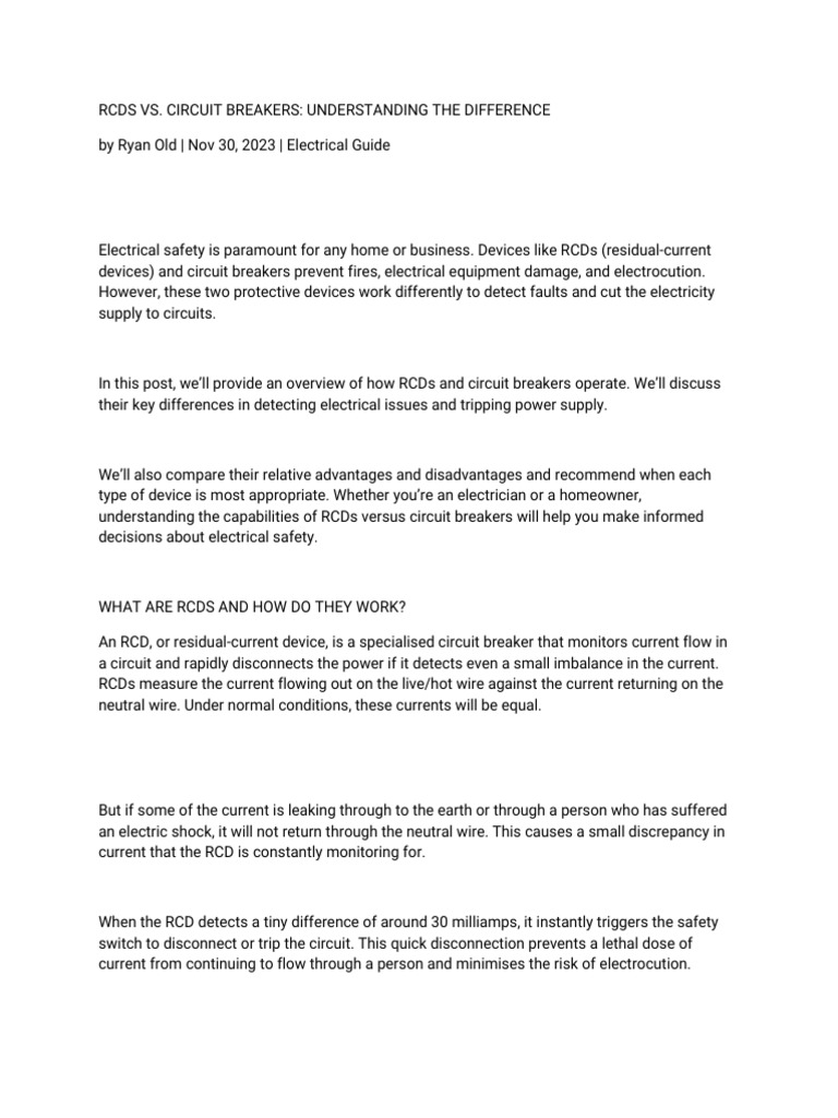 RCDs vs Circuit Breakers Explained | PDF