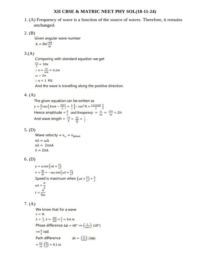 Xii Cbse& Matric Neet Phy Solu (18-11-24) | PDF