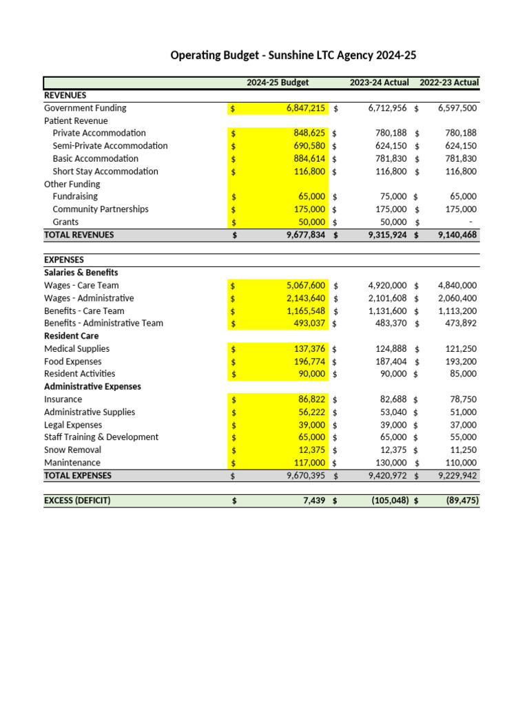 Assignment 2 - Budget Assumptions For Sunshine LTC Agency | PDF ...